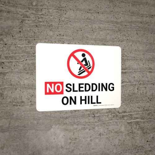 No Sledding On Hill Landscape with Icon - Wall Sign