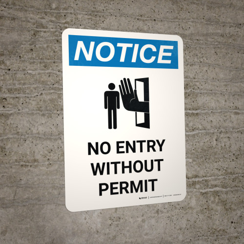 Notice: No Entry Without Permit Portrait with Icon - Wall Sign
