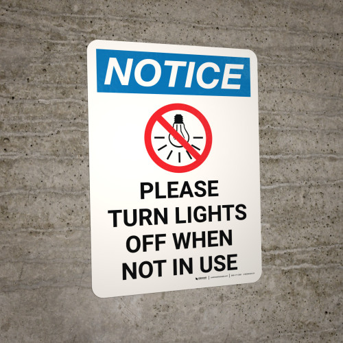 Notice: Please Turn Lights Off When Not in Use Portrait with Icon ...