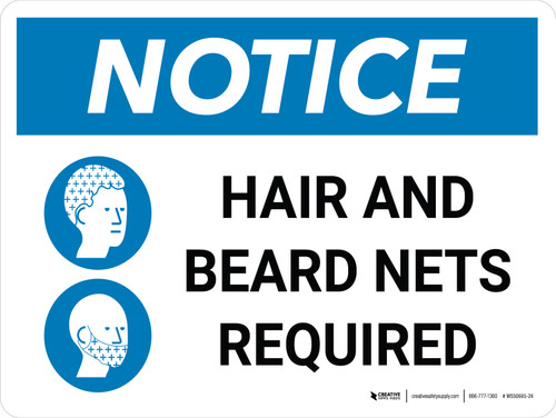 Notice: Hair Beard Nets Required Landscape with Icon - Wall Sign
