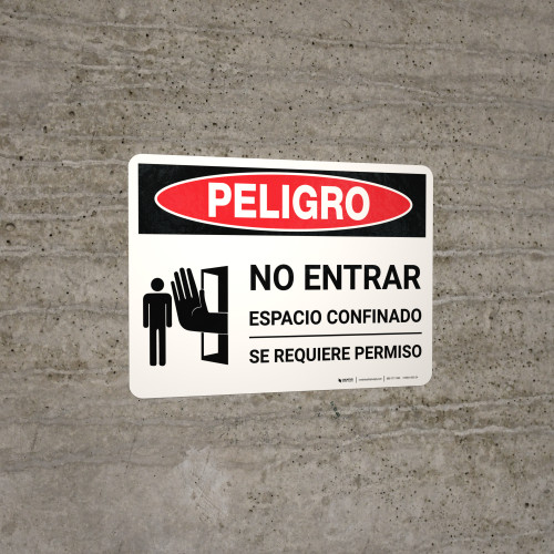 Danger: Permit Required No Entry Spanish Landscape With Icon - Wall ...