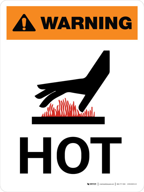 Warning: Hot Portrait White With Hot Surface Icon - Wall Sign
