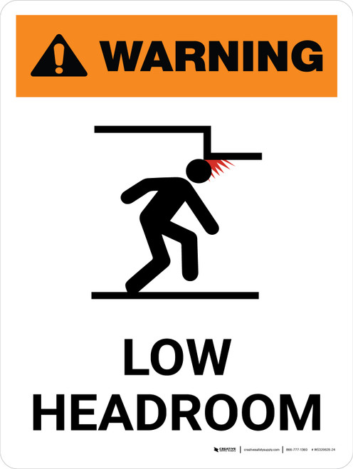 Warning: Low Headroom Portrait White With Icon - Wall Sign
