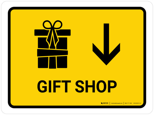 Gift Shop With Down Arrow Yellow Landscape - Wall Sign