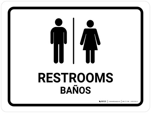 Restrooms White Bilingual Spanish Landscape - Wall Sign
