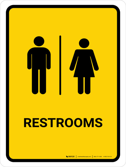 Restrooms Yellow Portrait - Wall Sign