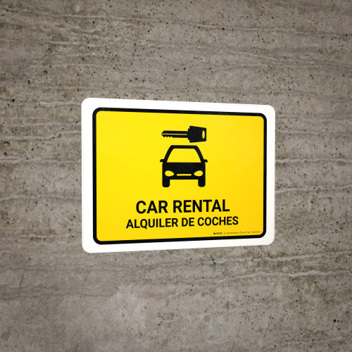 Car Rental Yellow Bilingual Spanish Landscape - Wall Sign