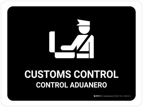Customs Control Black Bilingual Landscape - Wall Sign
