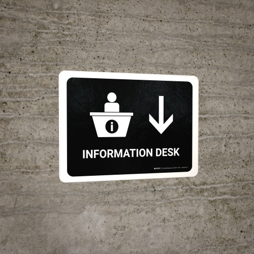 Information With Down Arrow Black Portrait - Wall Sign