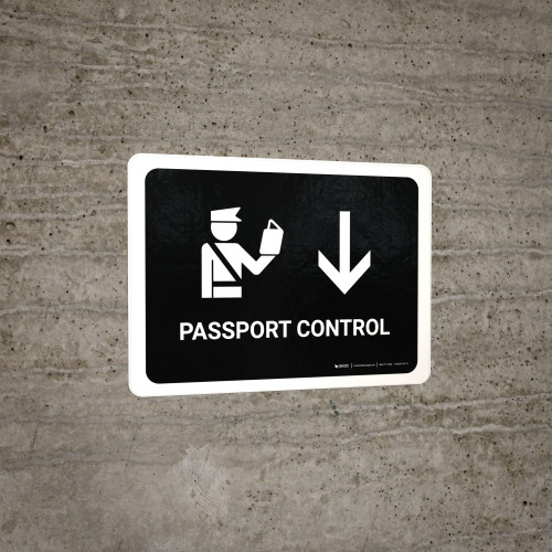 Passport Control With Down Arrow Black Landscape - Wall Sign | Creative ...