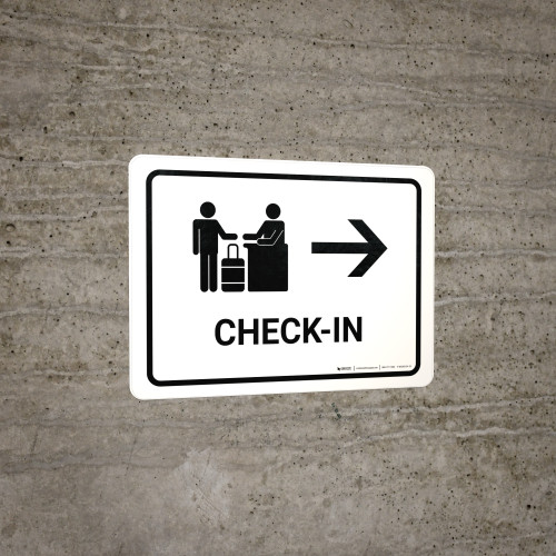 Check In With Right Arrow White Landscape - Wall Sign