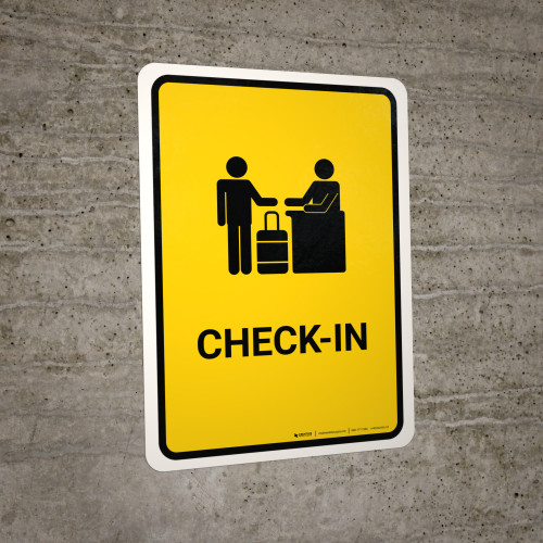 Check-In Yellow Portrait - Wall Sign