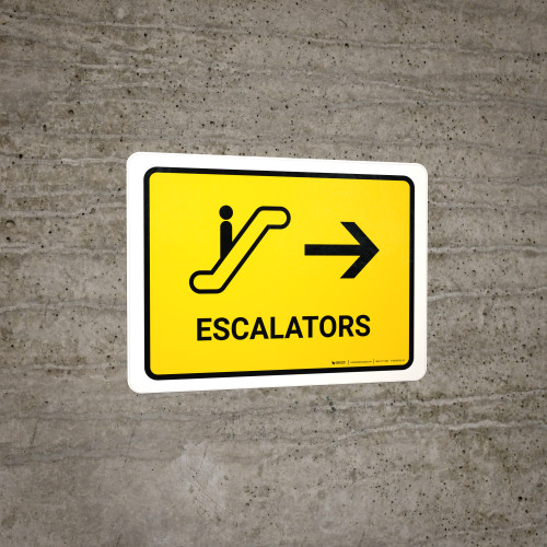 Escalators With Right Arrow Yellow Landscape - Wall Sign