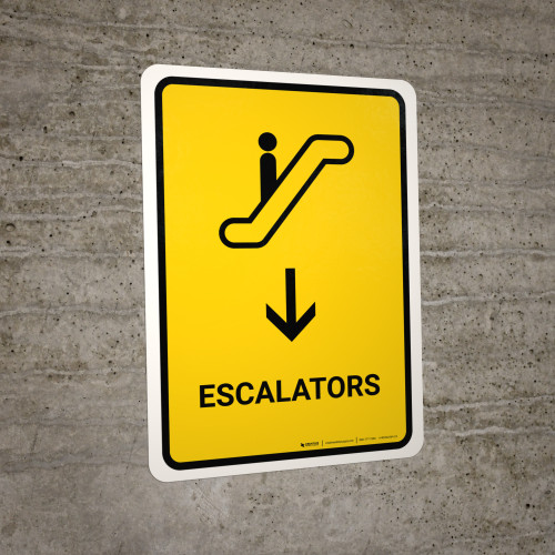Escalators With Down Arrow Yellow Portrait - Wall Sign | Creative ...
