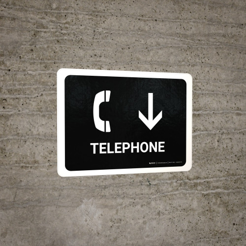 Telephone With Down Arrow Black Landscape - Wall Sign