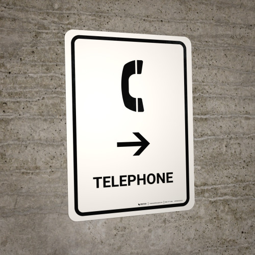 Telephone With Right Arrow White Portrait - Wall Sign | Creative Safety ...