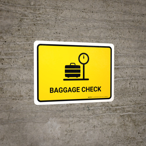 Baggage Check Yellow Landscape - Wall Sign