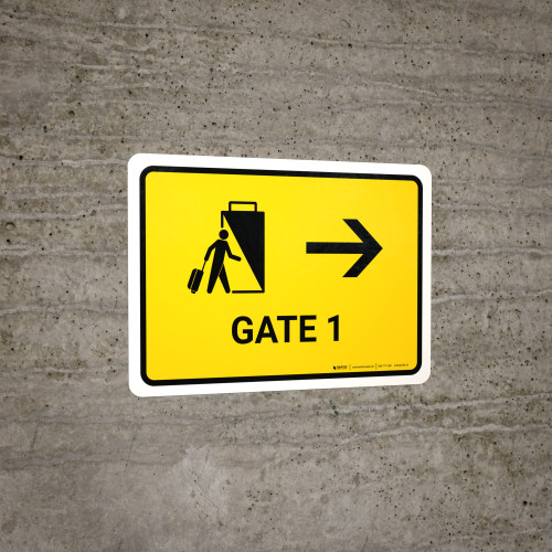 Gate 1 With Right Arrow Yellow Landscape - Wall Sign