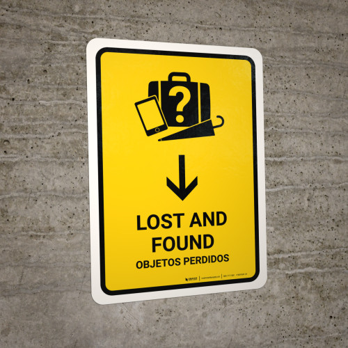 Lost And Found With Down Arrow Yellow Bilingual Spanish Portrait - Wall ...