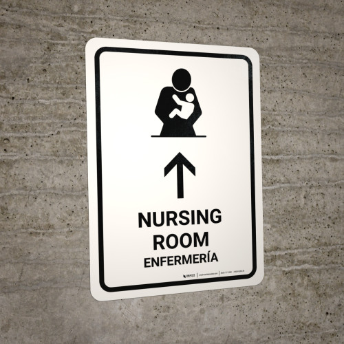 Nursing Room With Up Arrow White Bilingual Portrait - Wall Sign ...