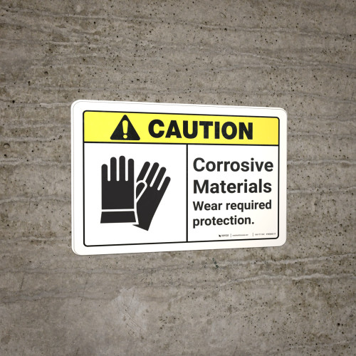 Caution: Corrosive Materials ANSI - Wall Sign