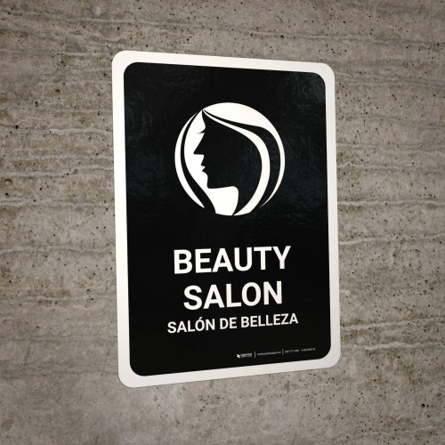 Beauty Salon Black Bilingual Spanish Portrait - Wall Sign