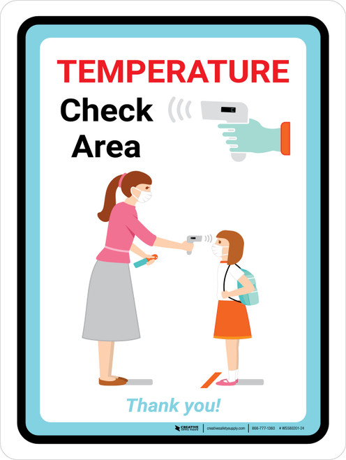 Temperature Check Area - Back to School Portrait - Wall Sign