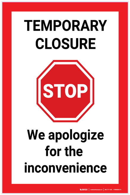 Stop: Temporary Closures We Aplologize For The Inconveniece - Label