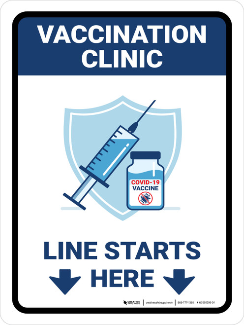 Vaccination Clinic: Line Starts Here Blue with Arrows Down Portrait ...