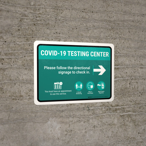 Covid-19 Testing Center Green Right Arrow Landscape - Wall Sign