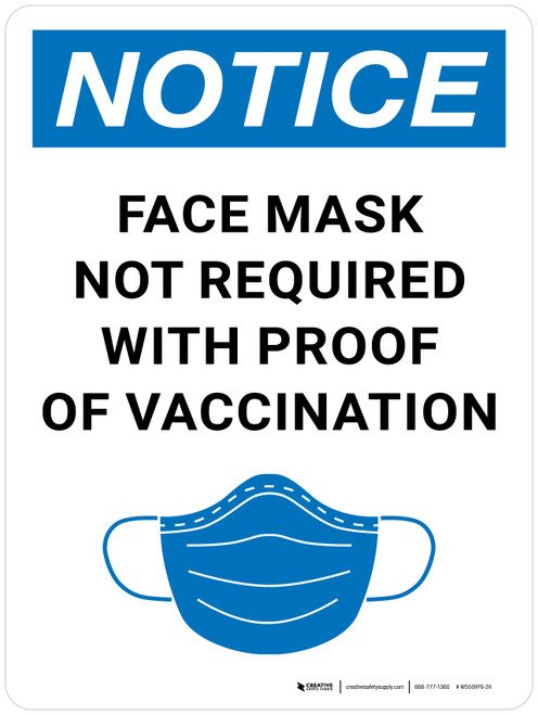Notice: Face Mask Not Required With Proof Of Vaccination with Icon ...