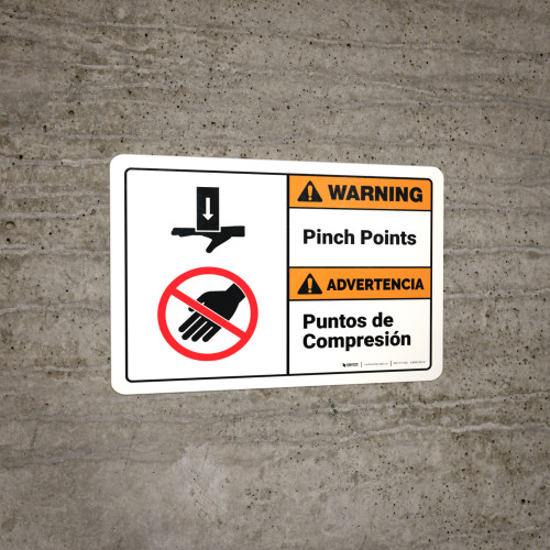 Warning: Pinch Points Bilingual Spanish - Wall Sign
