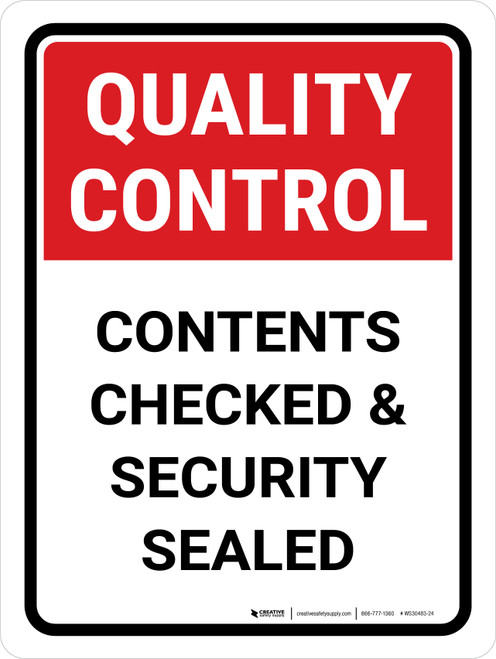 Quality Control: Contents Checked And Security Sealed Portrait - Wall Sign