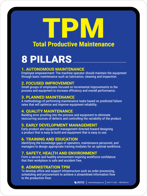 TPM 8 PILLARS Portrait - Wall Sign | Creative Safety Supply