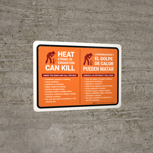 Bilingual Heat Stroke Or Exhaustion Can Kill Landscape Wall Sign
