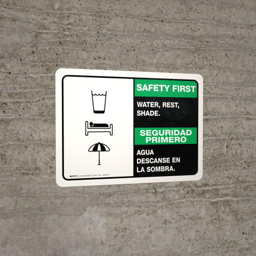 Safety First: Water Rest Shade Bilingual Spanish Landscape - Wall Sign ...