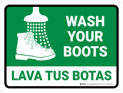 Wash Your Boots Bilingual Spanish Landscape - Wall Sign