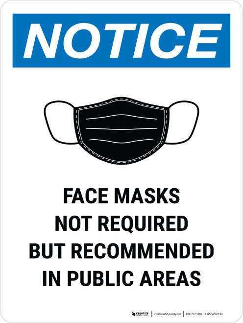 Notice: Face Mask Recommended In Public Portrait - Wall Sign
