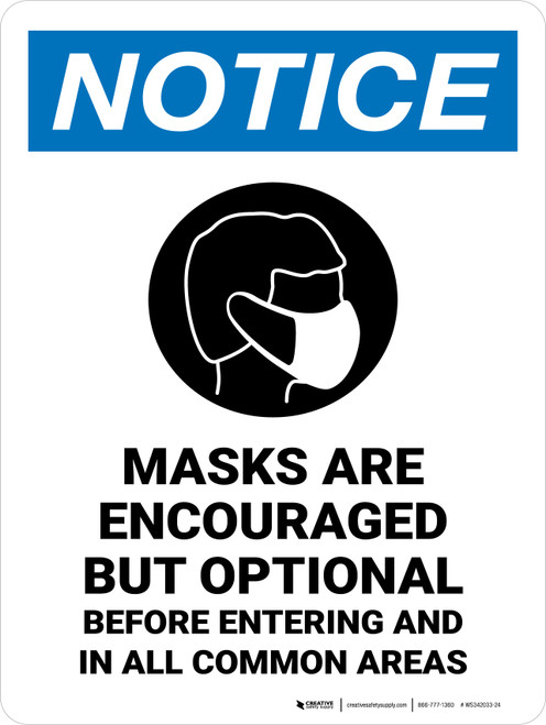 Notice: Masks Encouraged But Optional Before Entering Portrait - Wall Sign