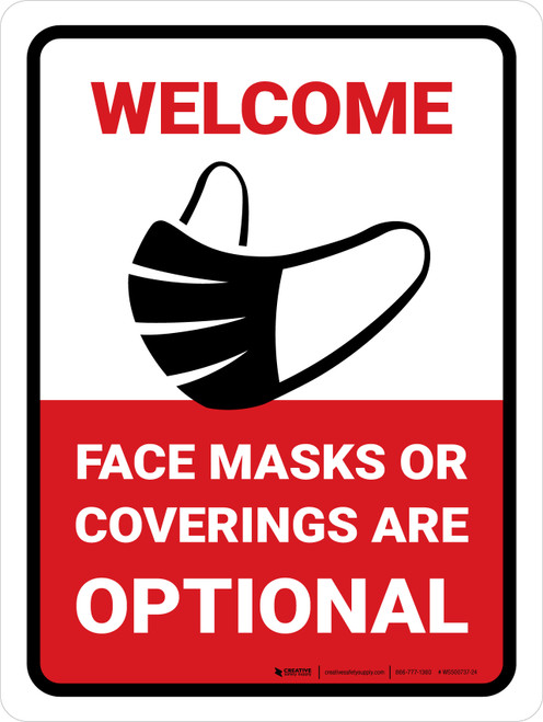 Welcome Masks Are Optional Portrait - Wall Sign | Creative Safety Supply