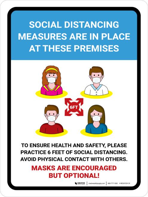 Social Distancing In Place Mask Encouraged Portrait - Wall Sign