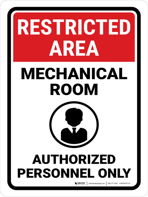 Restricted Area: Mechanical Room with Icon Portrait - Wall Sign