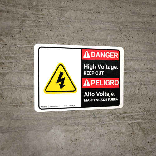 Danger: High Voltage Keep Out with Graphic Bilingual Spanish - Wall ...