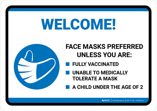 Welcome Face Masks Preferred Landscape - Wall Sign