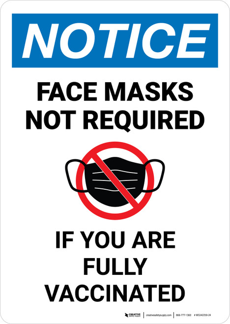 Notice: Face Masks Not Required If Portrait - Wall Sign