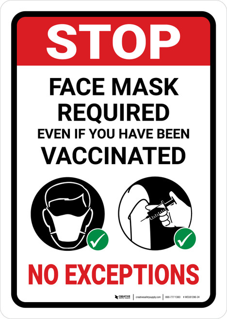 Stop: Face Mask Required - No Exceptions Portrait - Wall Sign