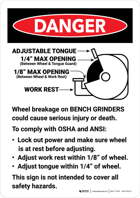 Danger: Wheel Breakage Bench Grinder Guidelines with Diagram Portrait ...