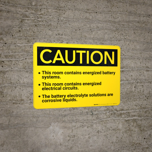 Caution: Room Contains Energized Battery Systems - Wall Sign | Creative ...