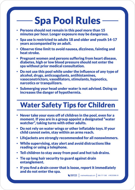 Washington DC Spa Pool Rules Portrait - Wall Sign