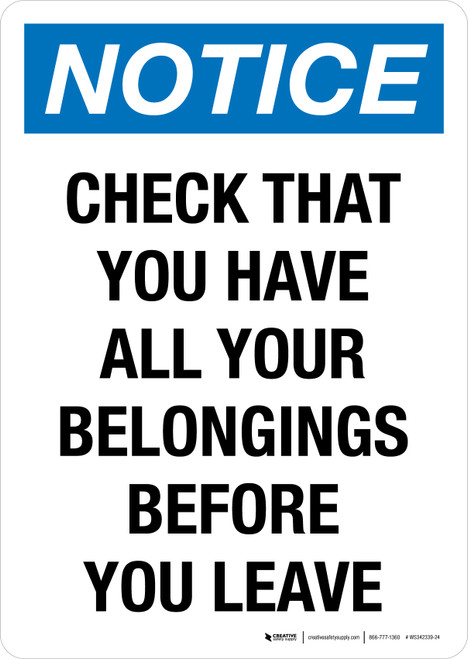 Notice: Check That You Have All Your Belongings Before You Leave ...